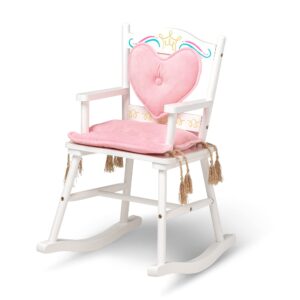 wildkin kids princess royal rocking chair for girls, perfect for both big & little kids, includes padded backrest & seat cushion, wooden rocker measures 23 x 16 x 28 inches (white)