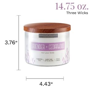 Essential Elements by Candle-lite Scented Candles, Lavender & Cedarwood Fragrance, One 14.75 oz. Three-Wick Aromatherapy Candle with 45 Hours of Burn Time, Off-White Color