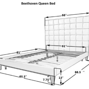 Iconic Home Beethoven Bed Frame with Headboard Velvet Upholstered Button Tufted Tapered Birch Legs Modern Transitional, Queen, Grey