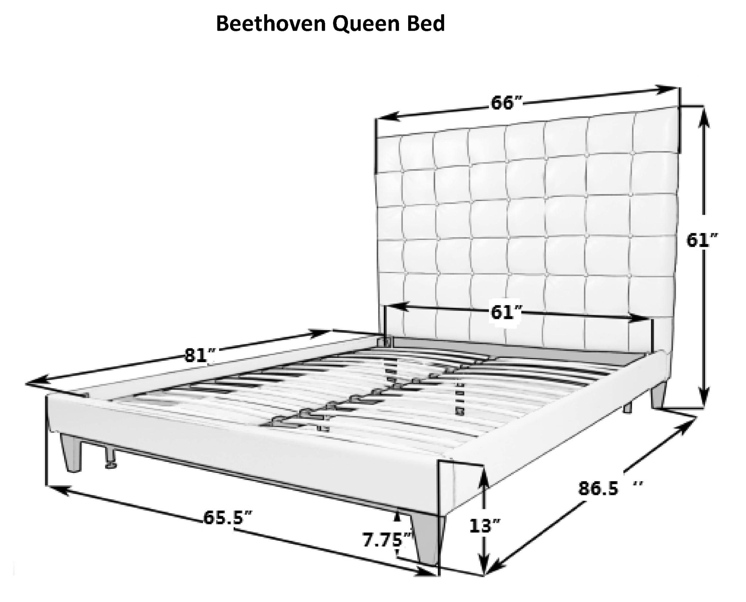 Iconic Home Beethoven Bed Frame with Headboard Velvet Upholstered Button Tufted Tapered Birch Legs Modern Transitional, Queen, Grey