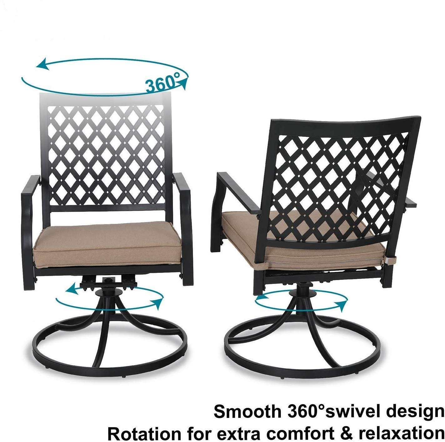 PHI VILLA Outdoor Swivel Chair Patio Furniture Sets with Arm Seat Cushion for Garden Backyard Rocker Chairs - 2 PC