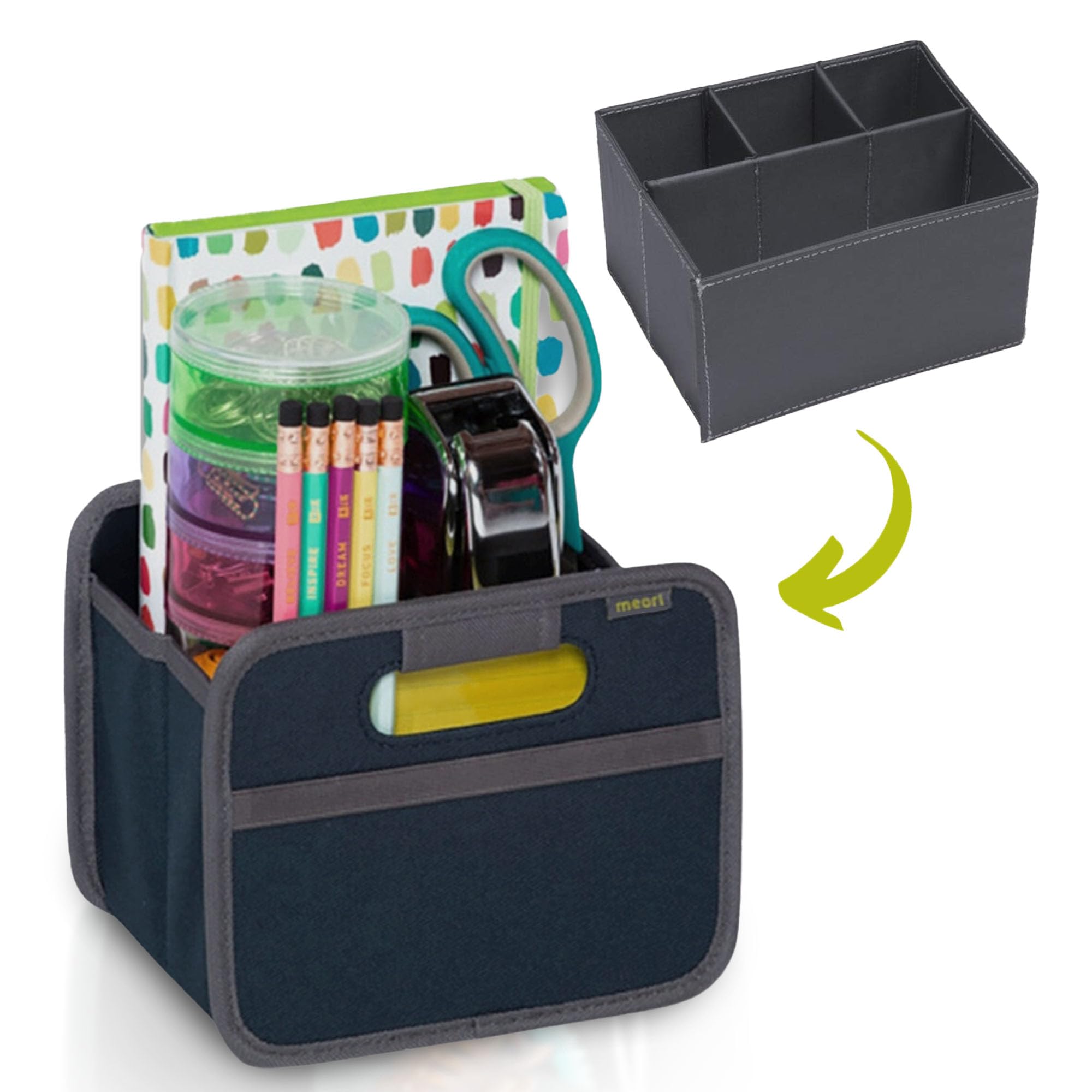 meori Mini Storage Box + Divider Insert Accessory, Collapsible Organizer Bin, Fabric Storage Cube, Reusable Gift Box