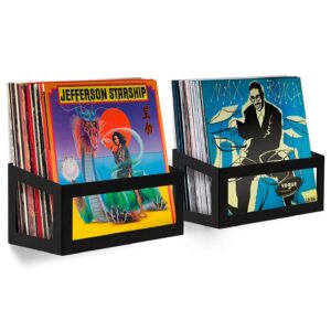 hudson hi-fi vinyl display holder - 2 pack record display shelf - solid steel vinyl wall mount & record display, quick access vinyl record wall mount - vinyl record shelf, fits 25 lps, black satin