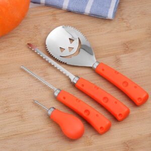 BESTonZON 4 Pack Pumpkin Carving Kit - Heavy Duty Stainless Steel Pumpkin Carving Tools for Kids and Adults Halloween Creative Carving