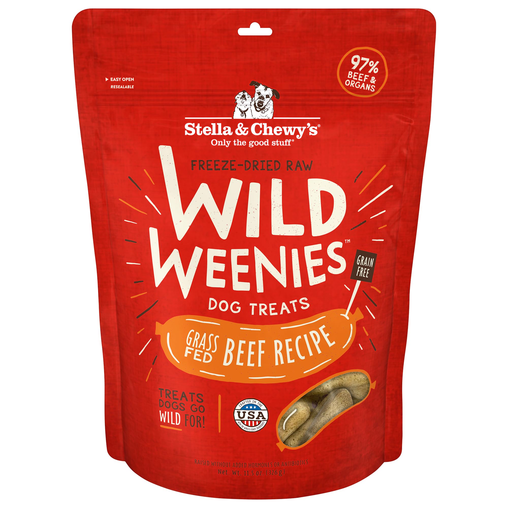 Stella & Chewy's Freeze-Dried Raw Wild Weenies Dog Treats – All-Natural, Protein Rich, Grain Free Dog & Puppy Treat – Great for Training & Rewarding – Grass-Fed Beef Recipe – 11.5 oz Bag