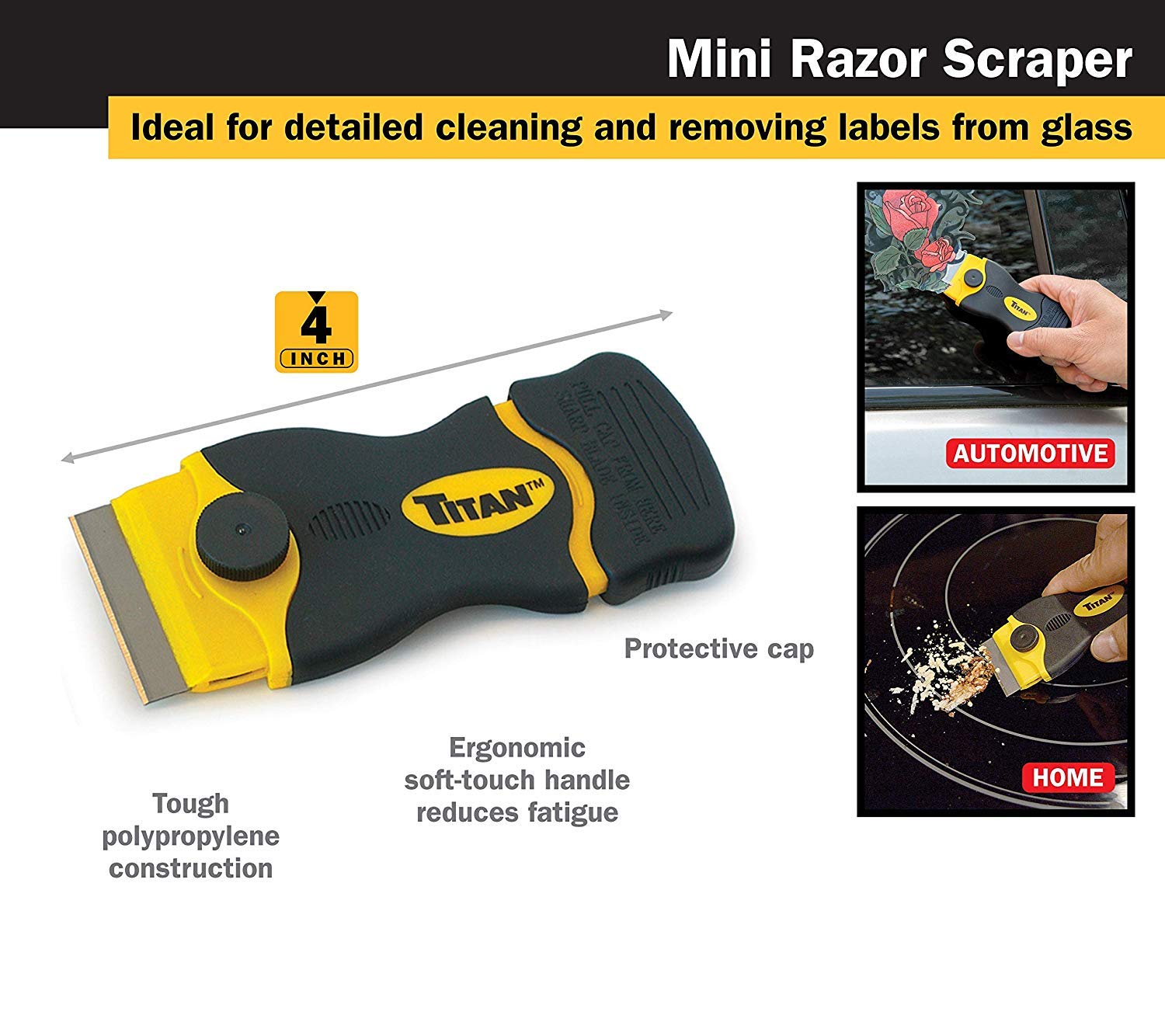 Titan Mini Scraper with 5 Metal and 10 Plastic Blades Razor Scraper for Removing Glue, Sticker, Decals, labels Tint from Car Window and Glass