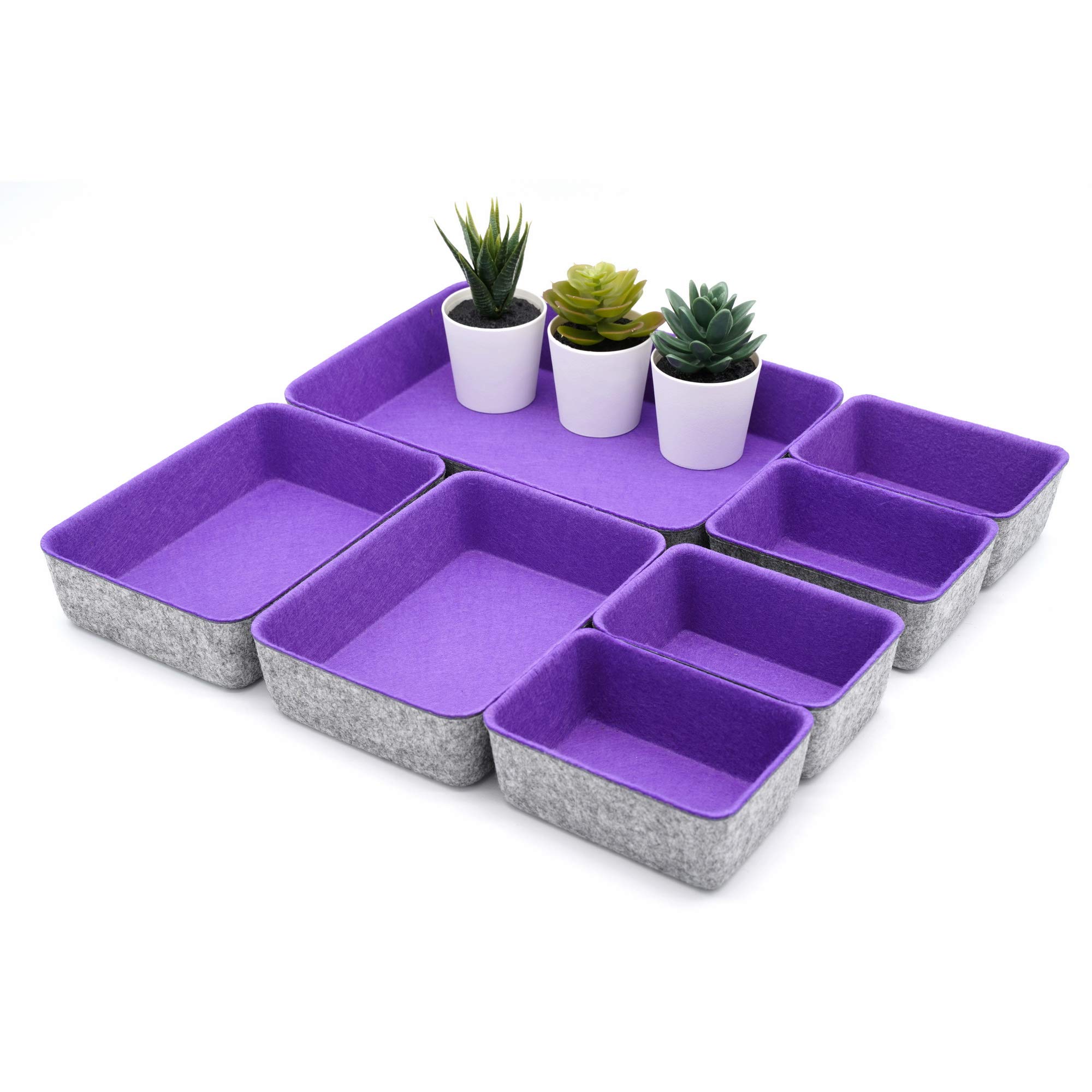 WELAXY Drawer organizers bins felt storage bin office organizer Shallow Small Desk organizer trays Draw dividers 7-pack (Violet)