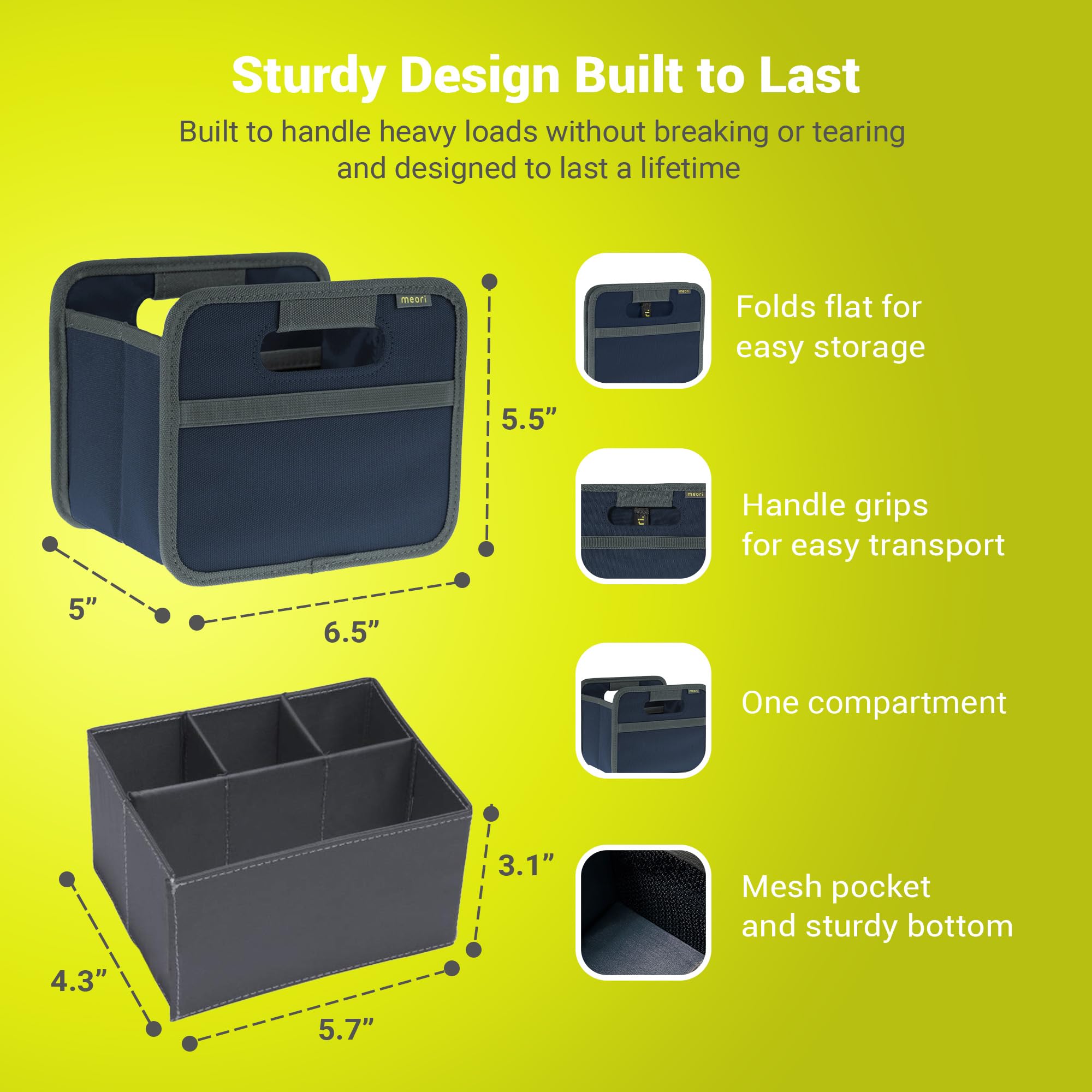 meori Mini Storage Box + Divider Insert Accessory, Collapsible Organizer Bin, Fabric Storage Cube, Reusable Gift Box