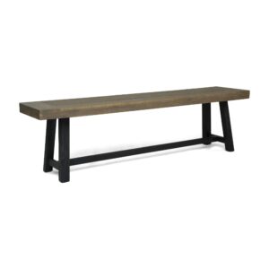 christopher knight home toby outdoor acacia wood bench, sandblast gray finish and black