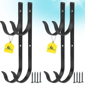 gray bunny pool pole hanger, 4 piece black premium aluminum swimming pool accessories hook set, for telescopic poles, skimmers, leaf rakes, nets, brushes, vacuum hose, garden tools