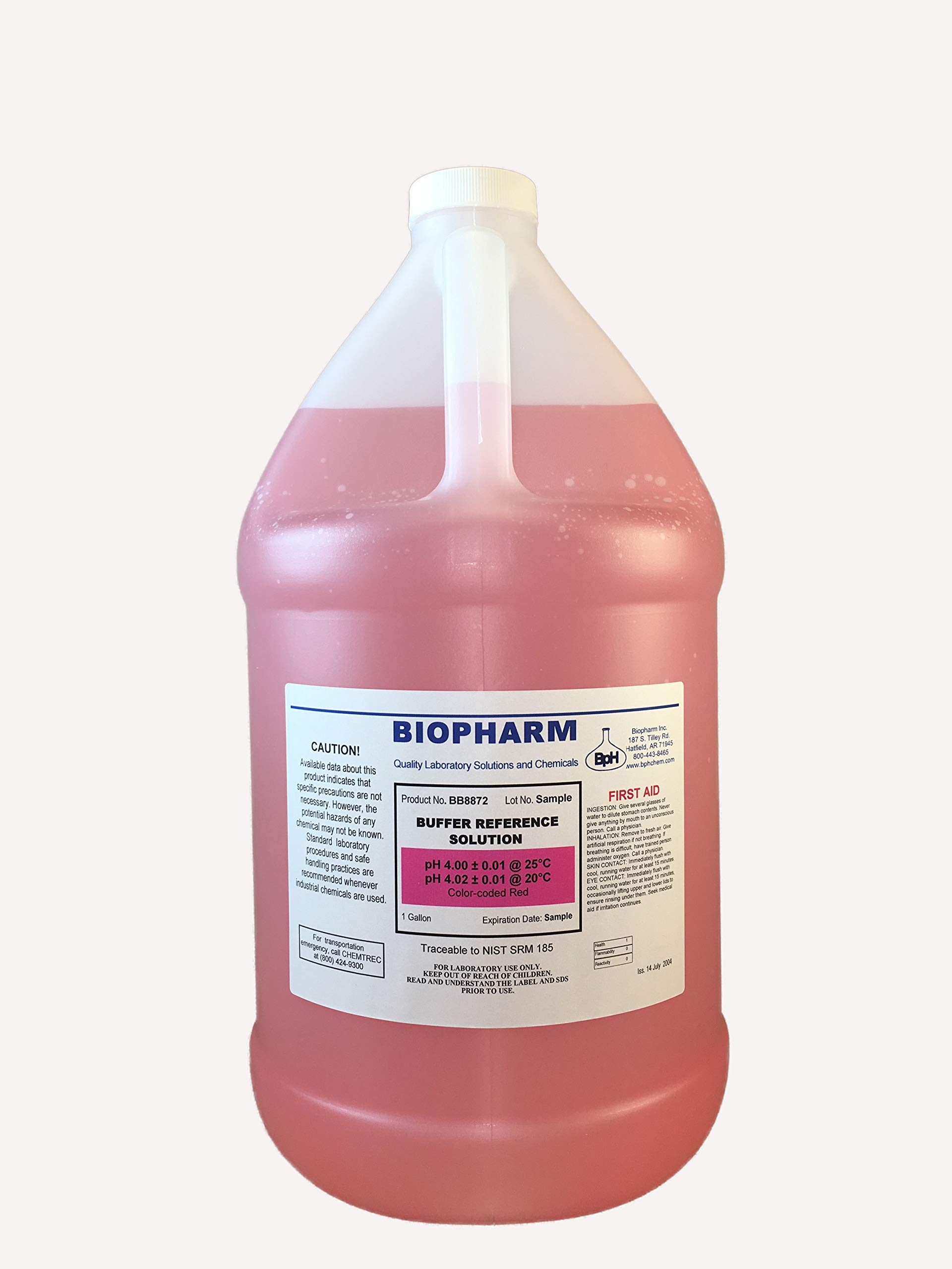 pH Buffer Calibration Solution, pH 4.00 — 1 Gallon — NIST Traceable Reference Standards for All pH Meters — Color Coded Red