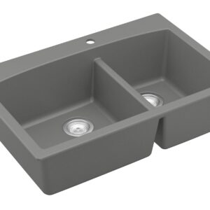 Karran QT-711 Drop-In Quartz Composite 33 in. 1-Hole 60/40 Double Bowl Kitchen Sink in Grey