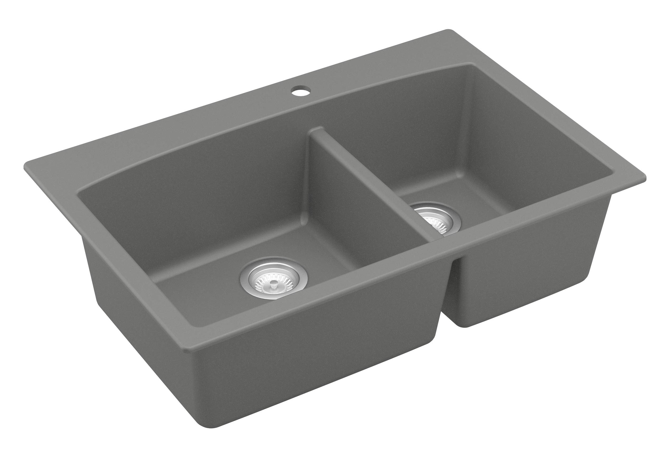 Karran QT-711 Drop-In Quartz Composite 33 in. 1-Hole 60/40 Double Bowl Kitchen Sink in Grey