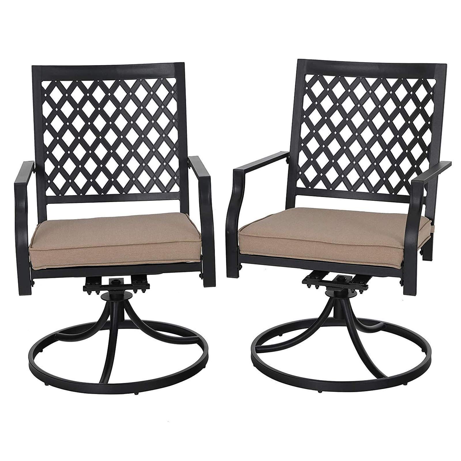 PHI VILLA Outdoor Swivel Chair Patio Furniture Sets with Arm Seat Cushion for Garden Backyard Rocker Chairs - 2 PC