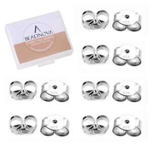 beadnova 925 sterling silver earring backs butterfly earring backing for studs locking earring backs hypoallergenic earring backings replacement secure earring backs for posts (12 pcs)