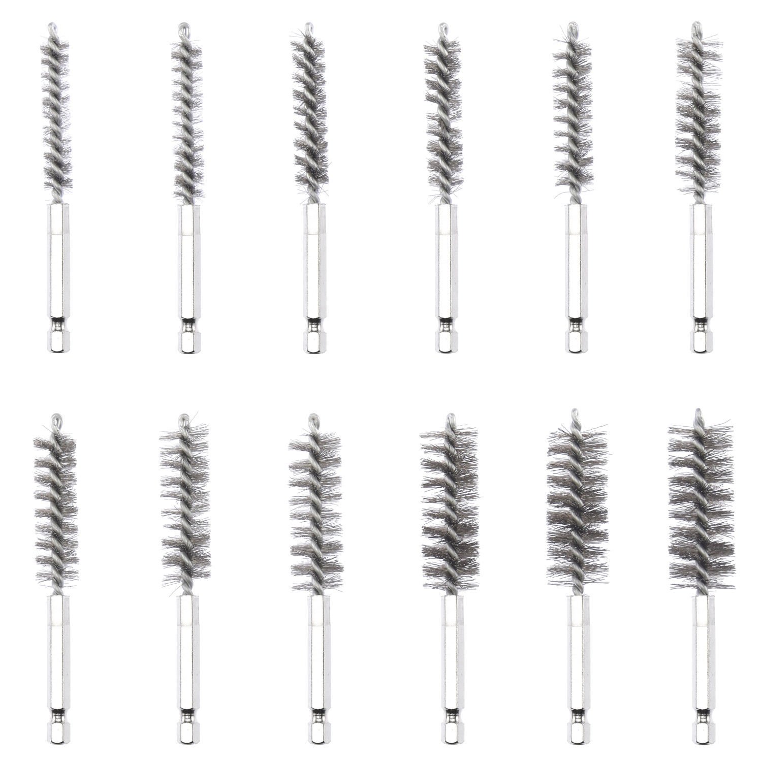 38pc Industrial Wire Brush Set 1/4" Hex Shank Long Ext. Stainless Steel Nylon