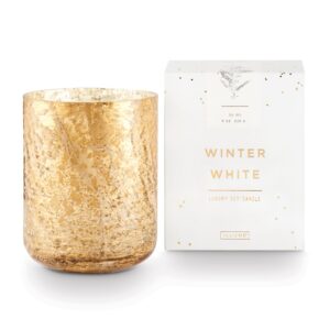 illume noble holiday collection winter white small luxe box sanded mercury glass candle, 9 oz