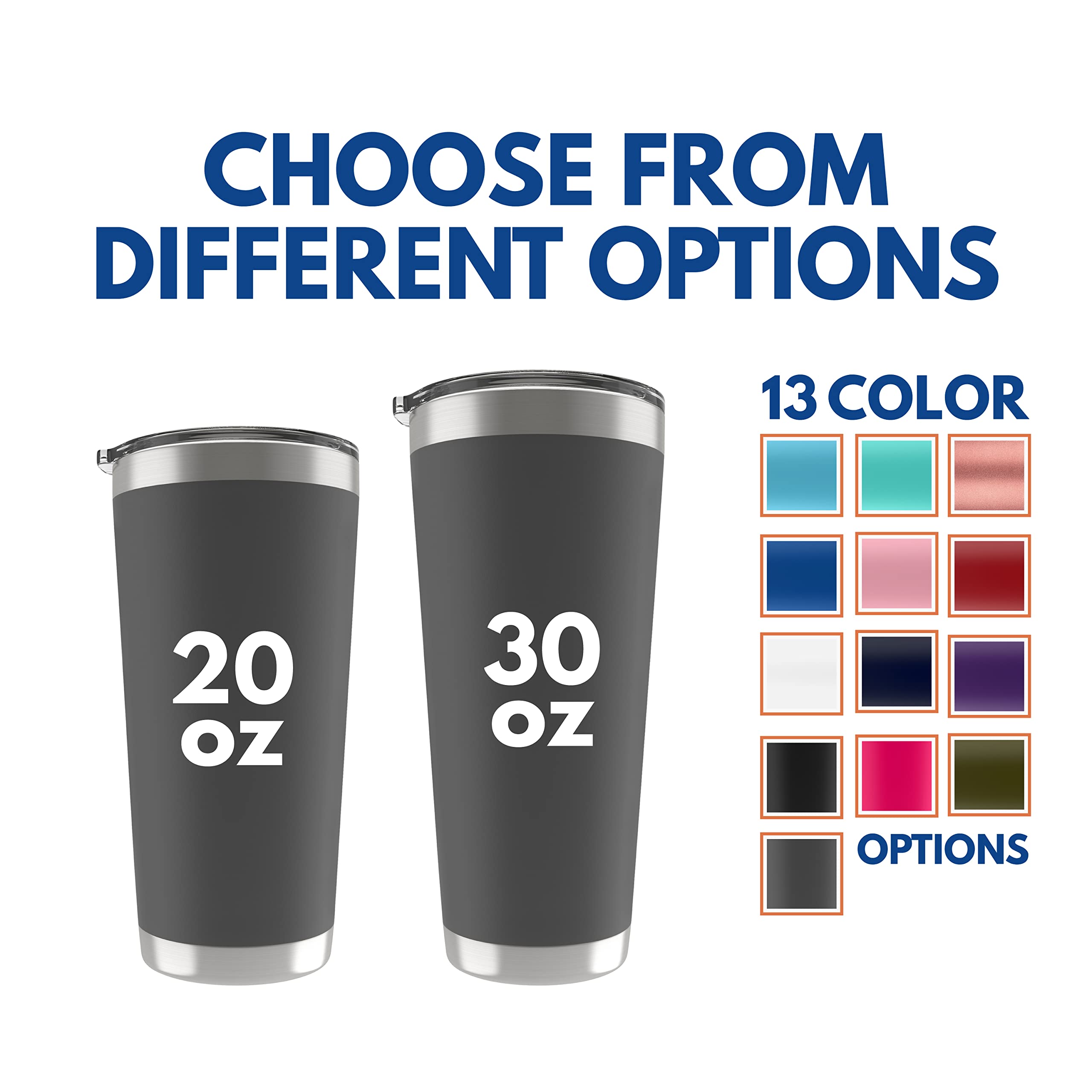 Personalized Tumblers w/Lid - 20 or 30 Oz Royal Blue - Vacuum Insulated Travel Coffee Mugs - Stainless Steel Double Wall Tumbler - Personalized Cups with Name, Text