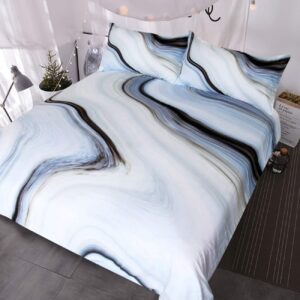 blessliving 3 piece liquid marble bedding set black white bedding cool yellow marble duvet cover for adults teens kids (queen)