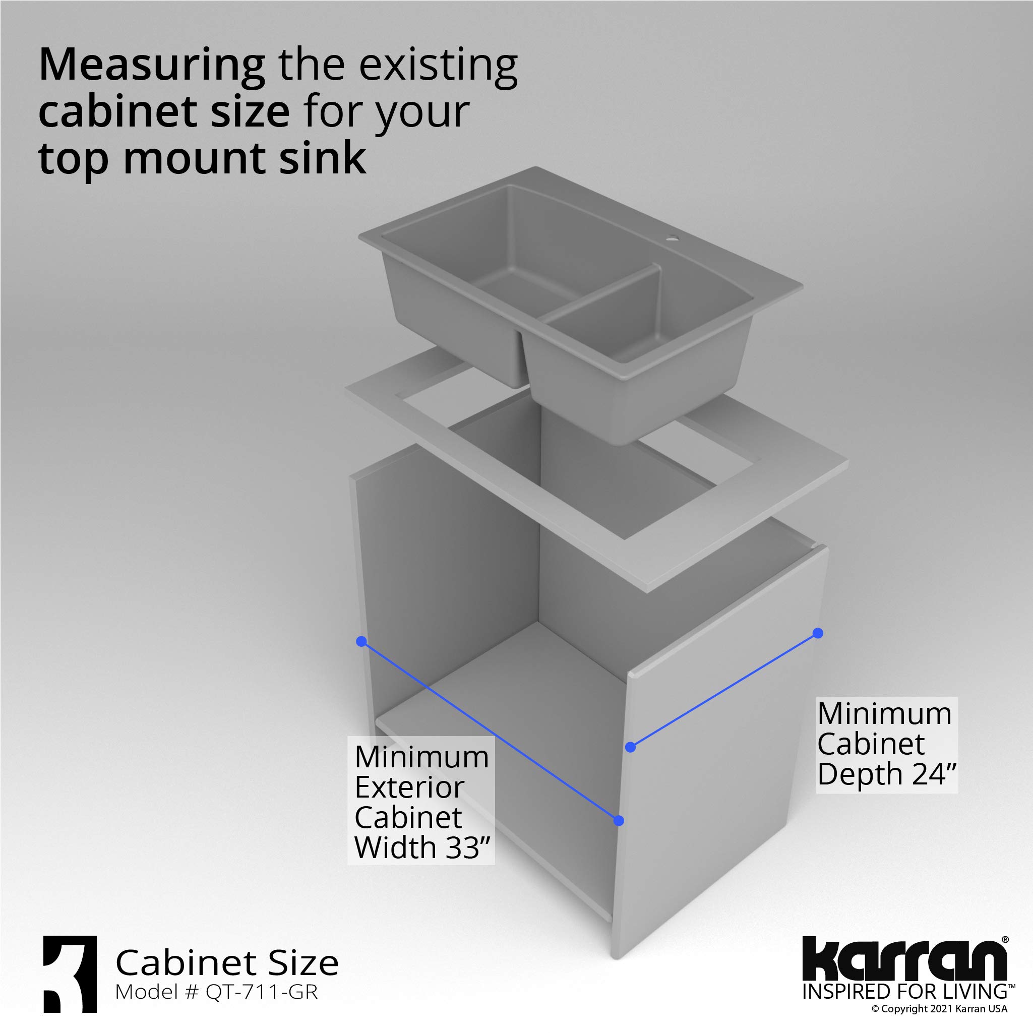 Karran QT-711 Drop-In Quartz Composite 33 in. 1-Hole 60/40 Double Bowl Kitchen Sink in Grey