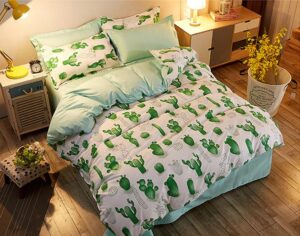 pangzi simple cactus bedding set duvet cover set green white color 1 duvet cover+1 pillowcase (twin, green)