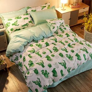 Pangzi Simple Cactus Bedding Set Duvet Cover Set Green White Color 1 Duvet Cover+1 Pillowcase (Twin, Green)