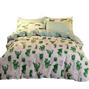 Pangzi Simple Cactus Bedding Set Duvet Cover Set Green White Color 1 Duvet Cover+1 Pillowcase (Twin, Green)