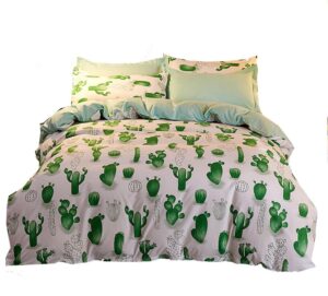 pangzi simple cactus bedding set duvet cover set green white color 1 duvet cover+2 pillowcases (full, green)