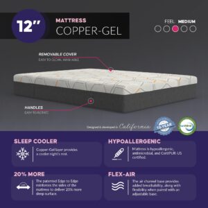 Blissful Nights 12 Inch Twin XL Copper Infused Cool Memory Foam Mattress Developed for Adjustable Bed Bases with Medium Firm Feel Support and CertiPUR-US Certified (Twin XL)