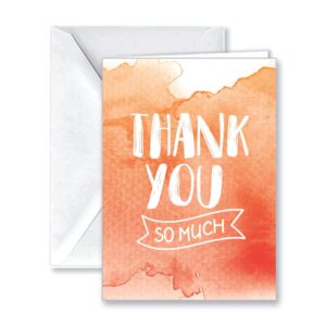 Paper Frenzy Watercolor Appreciation Thank You Note Cards and White Envelopes - 25 pack