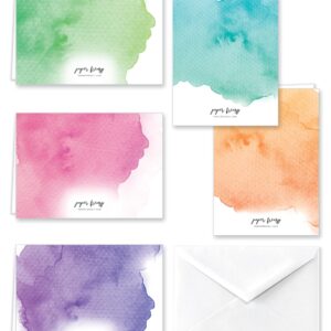 Paper Frenzy Watercolor Appreciation Thank You Note Cards and White Envelopes - 25 pack