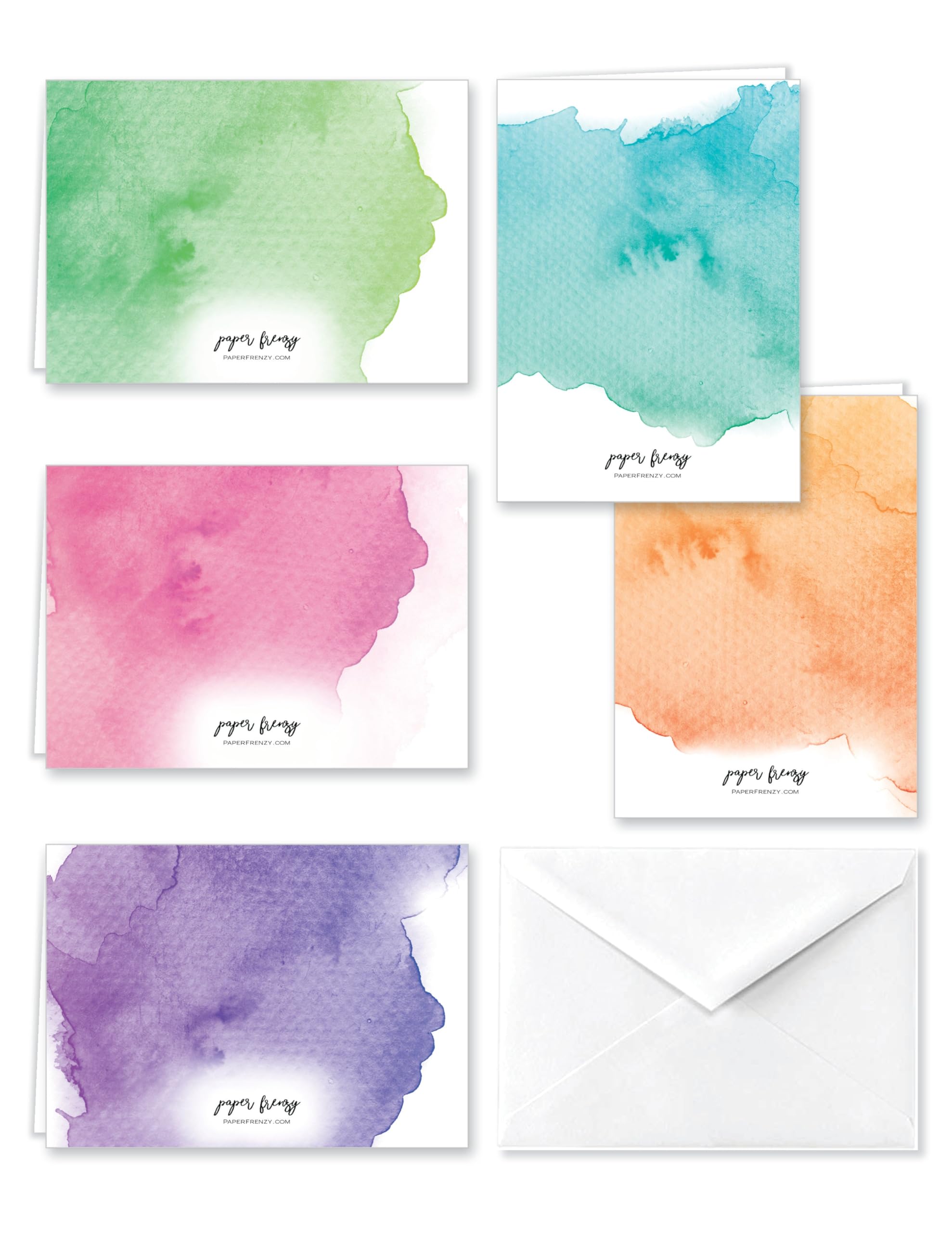 Paper Frenzy Watercolor Appreciation Thank You Note Cards and White Envelopes - 25 pack