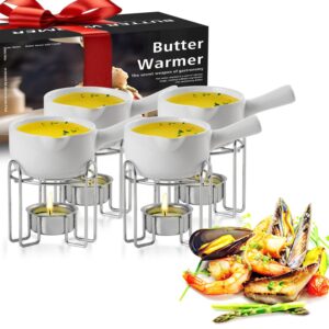 artestia butter warmer for seafood set of 4, ceramic lobster butter warmers with 4 pieces tealight candles for melting butter, chocolate, with handle, dishwasher safe, white