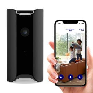 canary pro indoor home security camera 1080p hd wifi ip | 24/7 watch live video, siren, climate monitor, motion alerts, two-way talk, night vision, 10x zoom, private mode, works with alexa and more