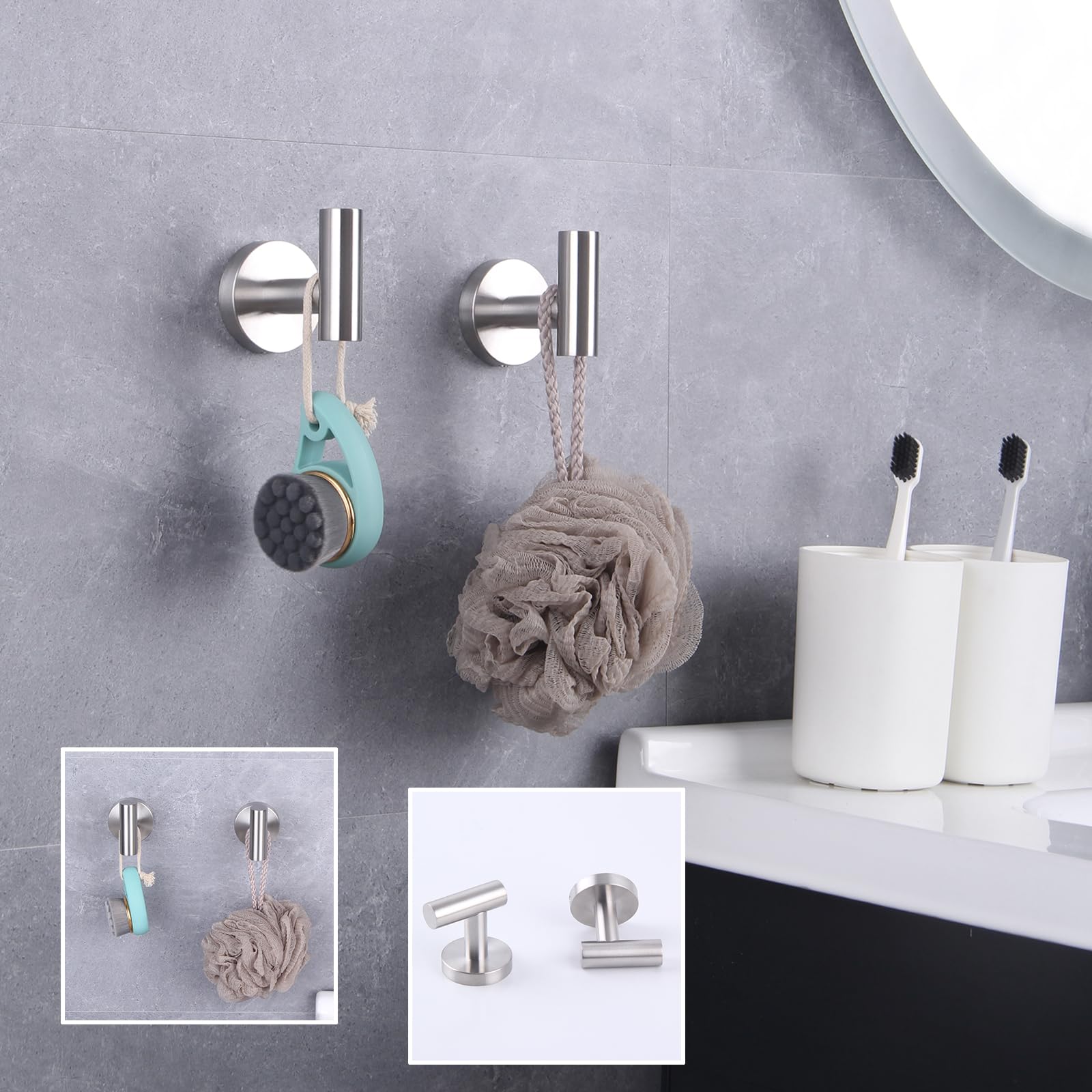 GERZWY Bathroom Towel Hook SUS 304 Stainless Steel Single Coat/Robe Clothes Hook for Bath Kitchen Contemporary Hotel Style Wall Mounted 2 Pack Brushed Finish AG1107B-LS