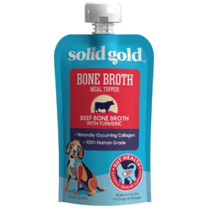 Solid Gold Beef Bone Broth for Dogs - Grain Free Dog Food Topper Rich in Collagen and Superfoods - Nutrient Dense Dog Gravy Topper for Dry Food - Promotes Gut Health and Hydration - 12 Pack