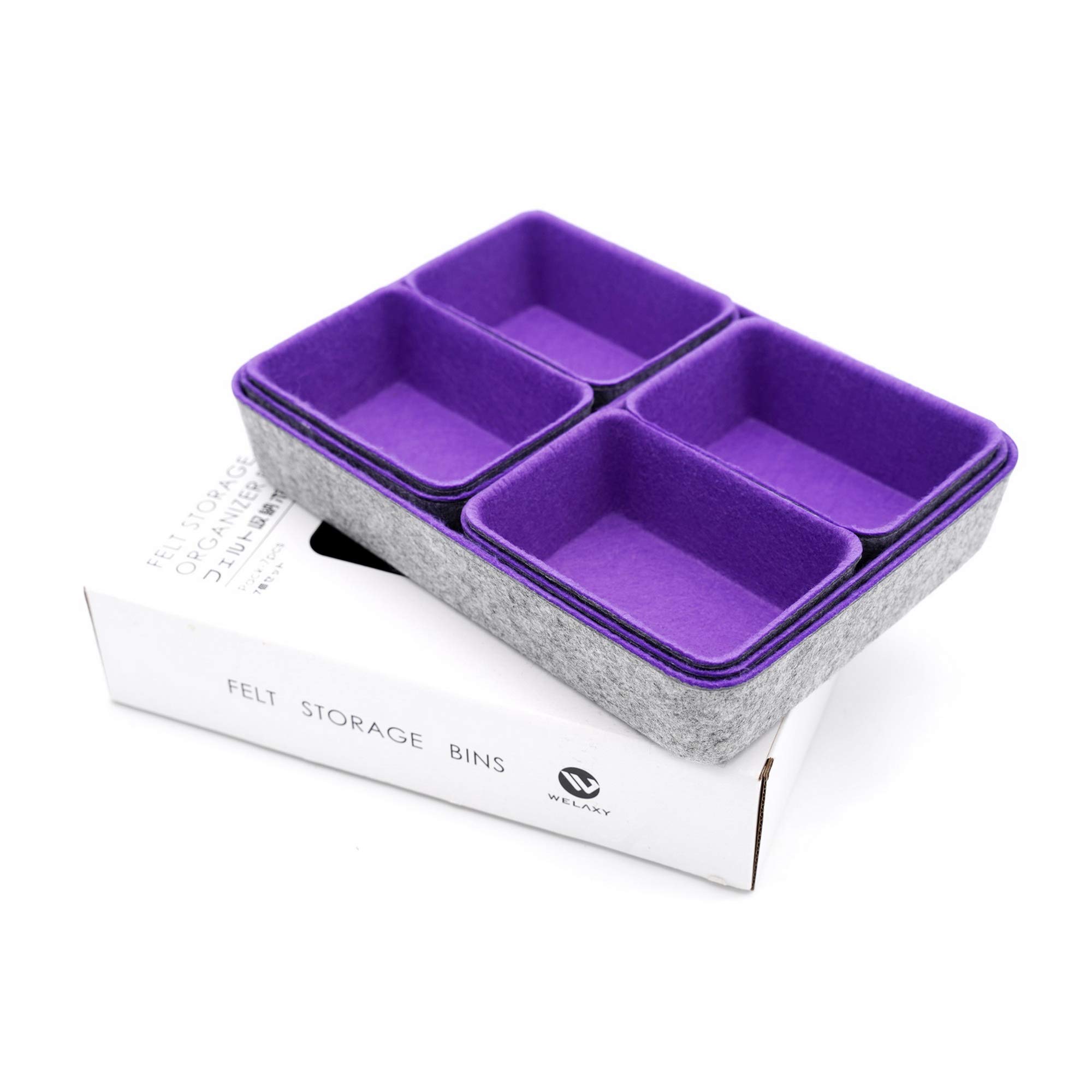 WELAXY Drawer organizers bins felt storage bin office organizer Shallow Small Desk organizer trays Draw dividers 7-pack (Violet)