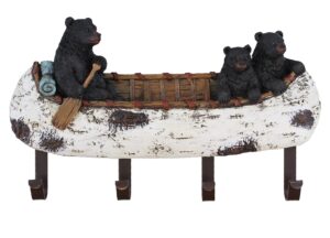 old river outdoors black bear and cubs paddling a canoe decor - 4 peg decorative wall mount hook