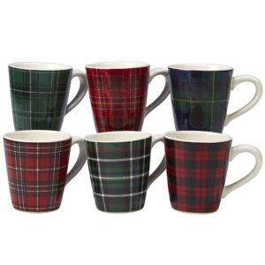 certified international christmas plaid 16 oz. mug, set of 6 assorted designs, 6 count (pack of 1),