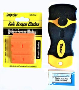 titan mini scraper with 5 metal and 10 plastic blades razor scraper for removing glue, sticker, decals, labels tint from car window and glass