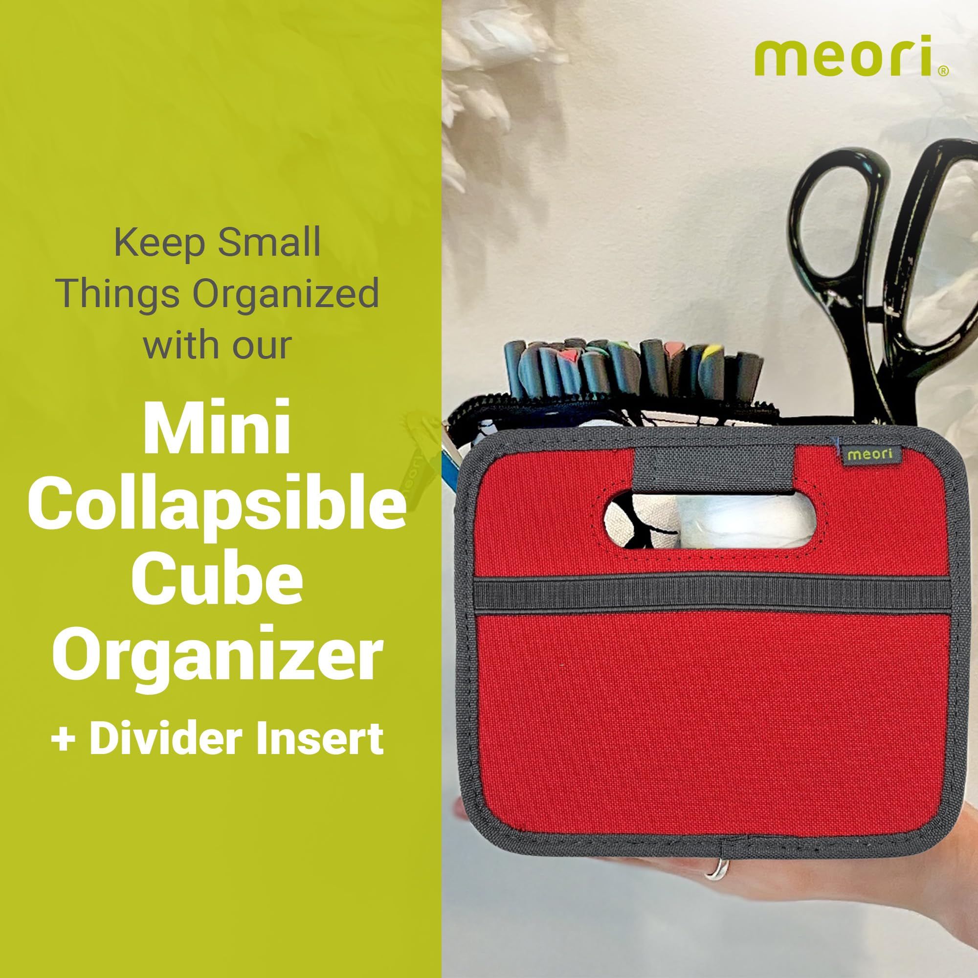 meori Mini Storage Box + Divider Insert Accessory, Collapsible Organizer Bin, Fabric Storage Cube, Reusable Gift Box