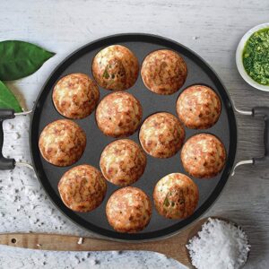 Tanish Trading Appam Patra Paniyaram Non Stick Pan,Takoyaki or Danish Aebleskiver Filled Pancake Pastry Pan, Appam Maker Set Of 1,12 Pits with Lid