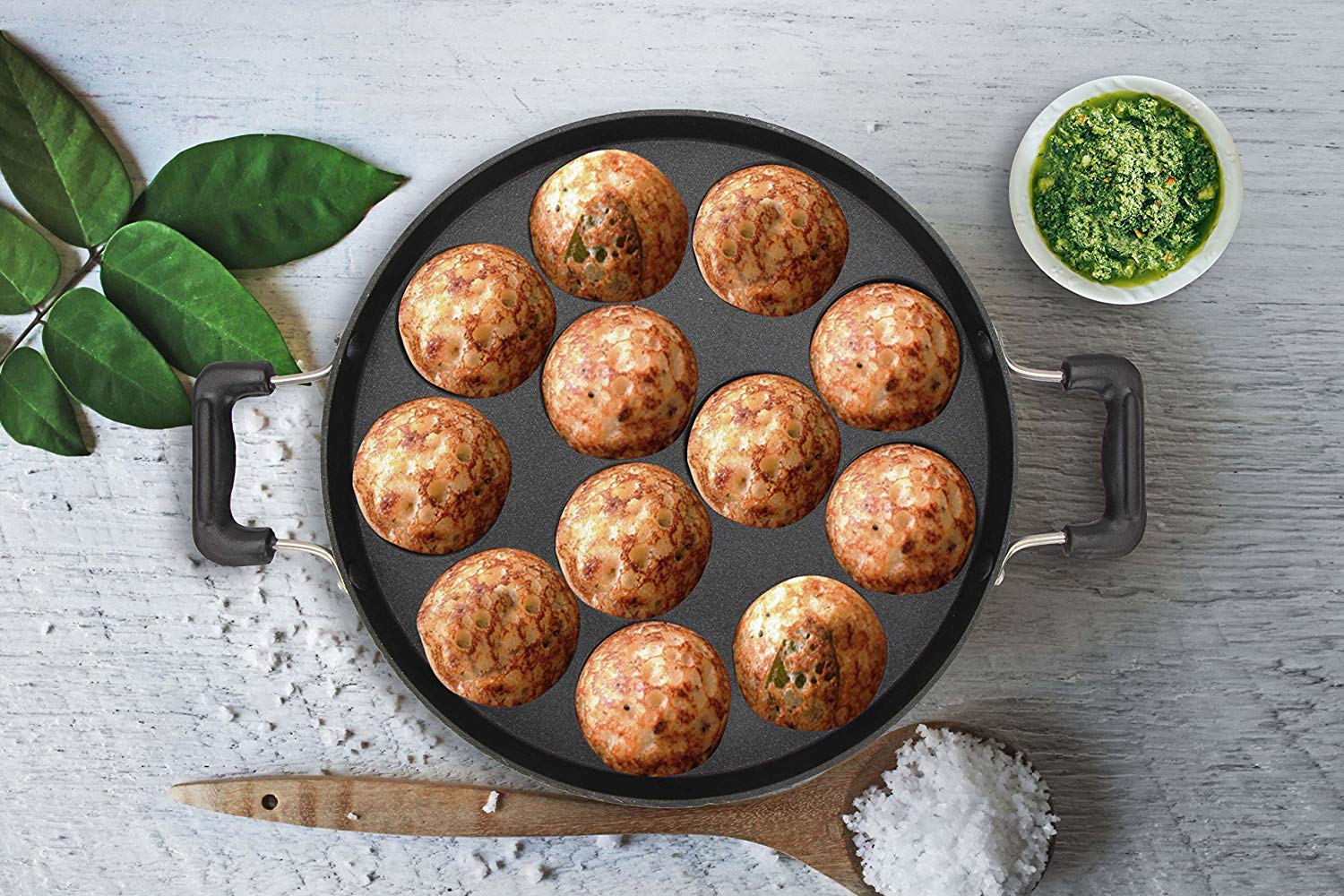 Tanish Trading Appam Patra Paniyaram Non Stick Pan,Takoyaki or Danish Aebleskiver Filled Pancake Pastry Pan, Appam Maker Set Of 1,12 Pits with Lid