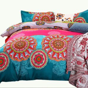 Pangzi Bohemian Duvet Cover Set Lightweight Microfiber Bedding Set Boho Floral Print Comforter Cover with Zipper Closure (Queen)