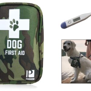 Dog First Aid Kit with Thermometer and Emergency Blanket - Puppy Kit - Pet Safety Supplies for Camping, Walks, Cycling, Car, Hikes - Treat cuts and scrapes