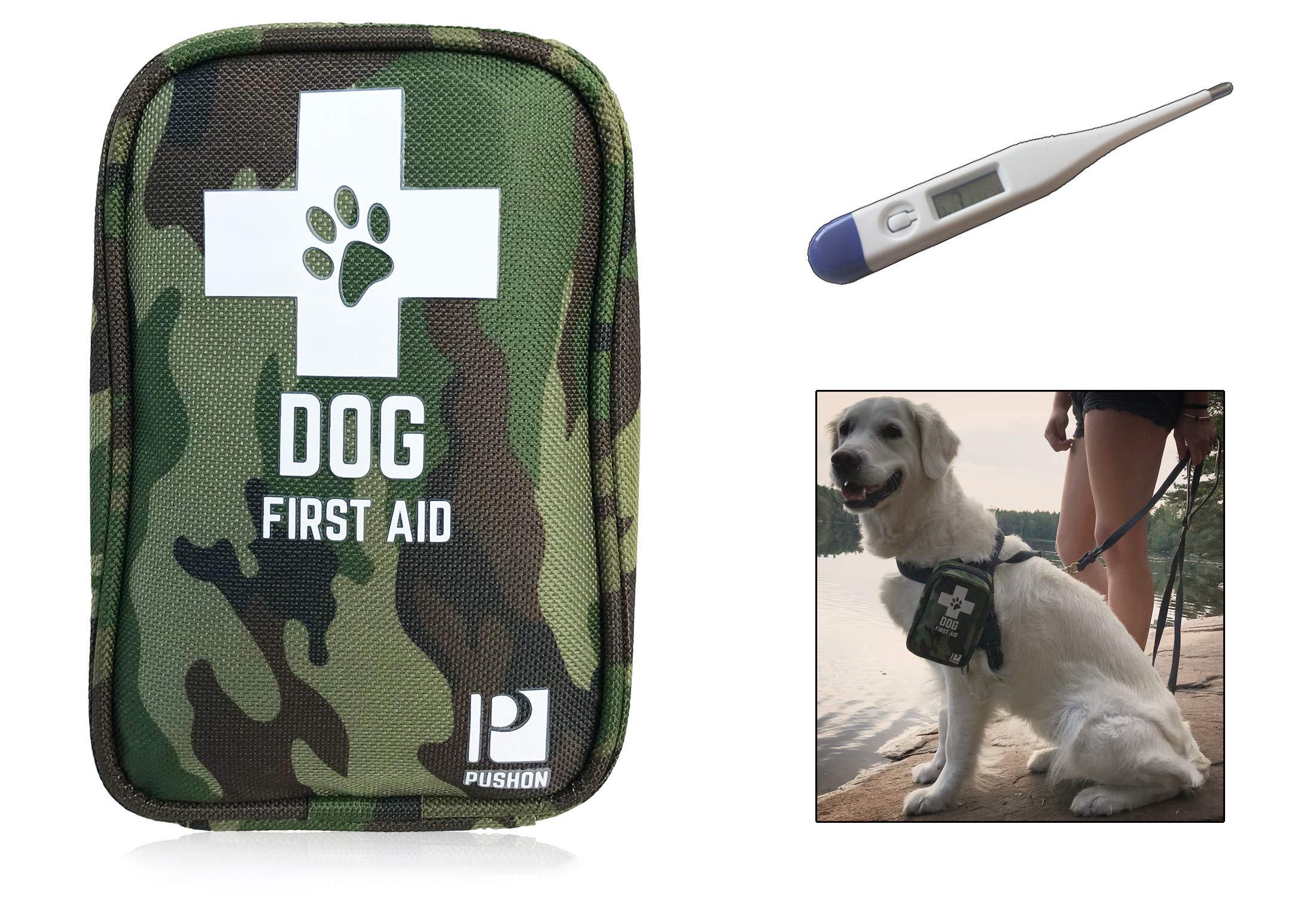 Dog First Aid Kit with Thermometer and Emergency Blanket - Puppy Kit - Pet Safety Supplies for Camping, Walks, Cycling, Car, Hikes - Treat cuts and scrapes