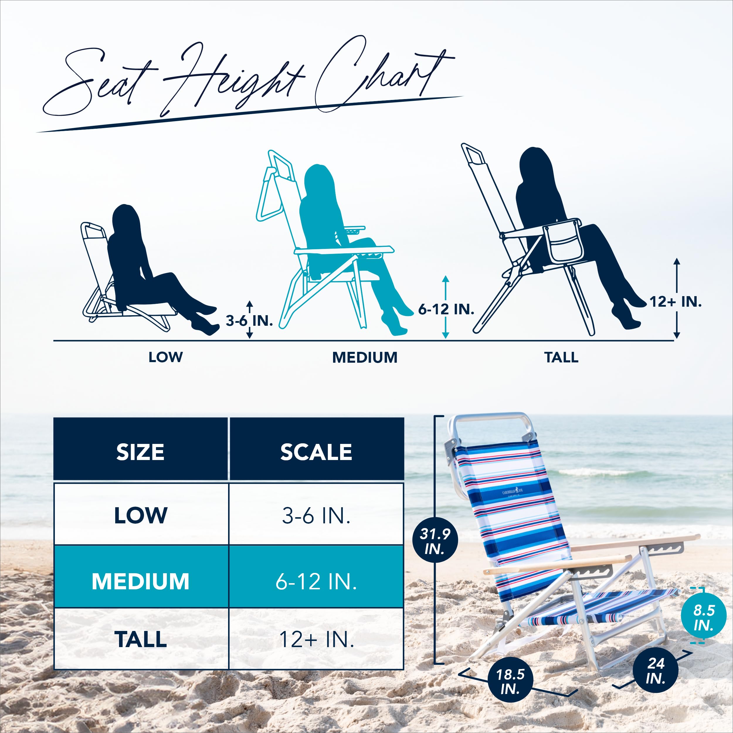 Caribbean Joe Folding Beach Chair, 5 Position Lightweight and Portable Reclining Outdoor Camping Chair with Wooden Armrests and Carry Strap, Red, White and Blue Stripe