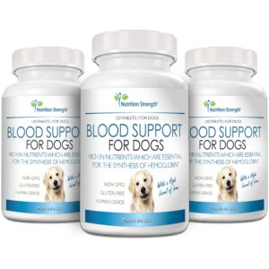 Nutrition Strength Blood Support for Dogs, Supplement for Anemia in Dogs, Promotes Red Blood Cell Health, with a High Level of Iron, Vitamin B12, Organic Spirulina and Purpurea, 120 Chewable Tablets