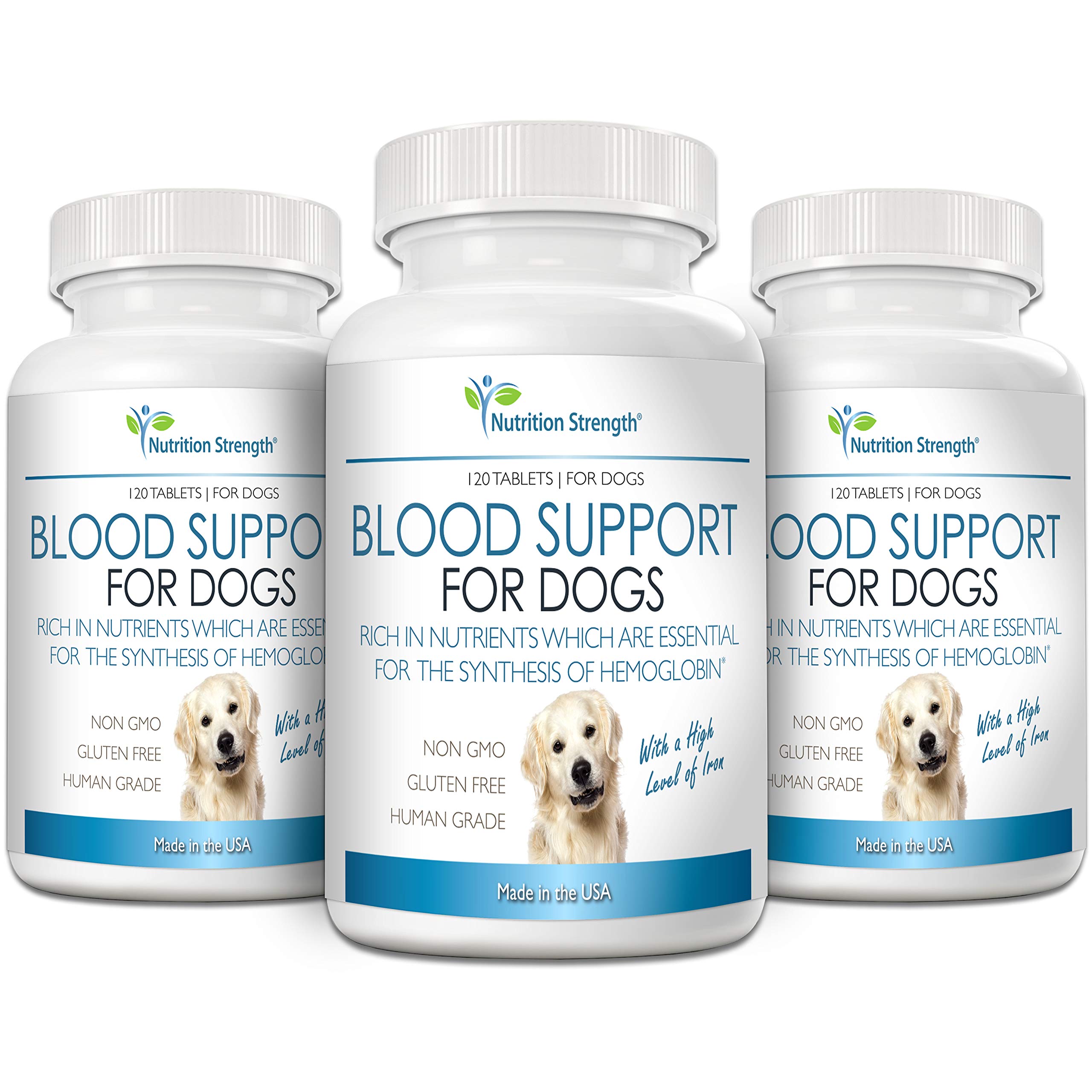 Nutrition Strength Blood Support for Dogs, Supplement for Anemia in Dogs, Promotes Red Blood Cell Health, with a High Level of Iron, Vitamin B12, Organic Spirulina and Purpurea, 120 Chewable Tablets