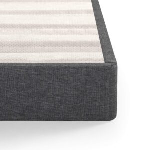 ZINUS Upholstered Metal and Wood Box Spring, 4 Inch Mattress Foundation, Easy Assembly, Fabric Paneled Design, Queen, Grey